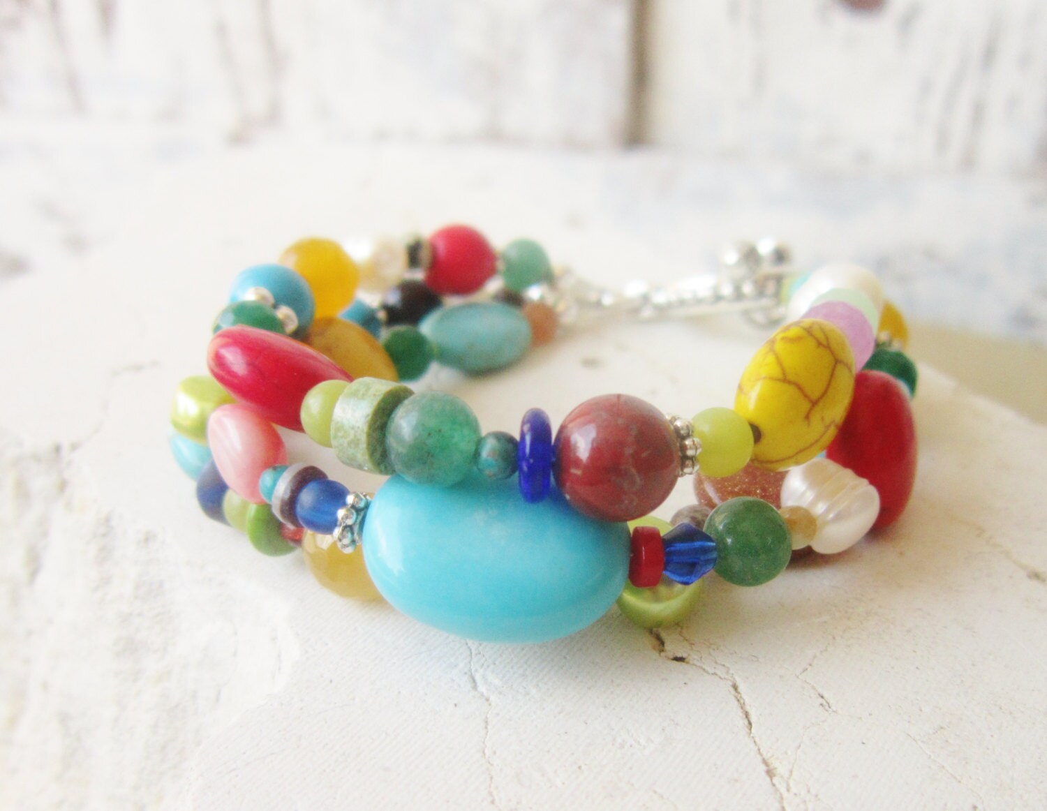 Multi Semi Precious Stone Bracelet. Multi Color Bracelet. - Etsy