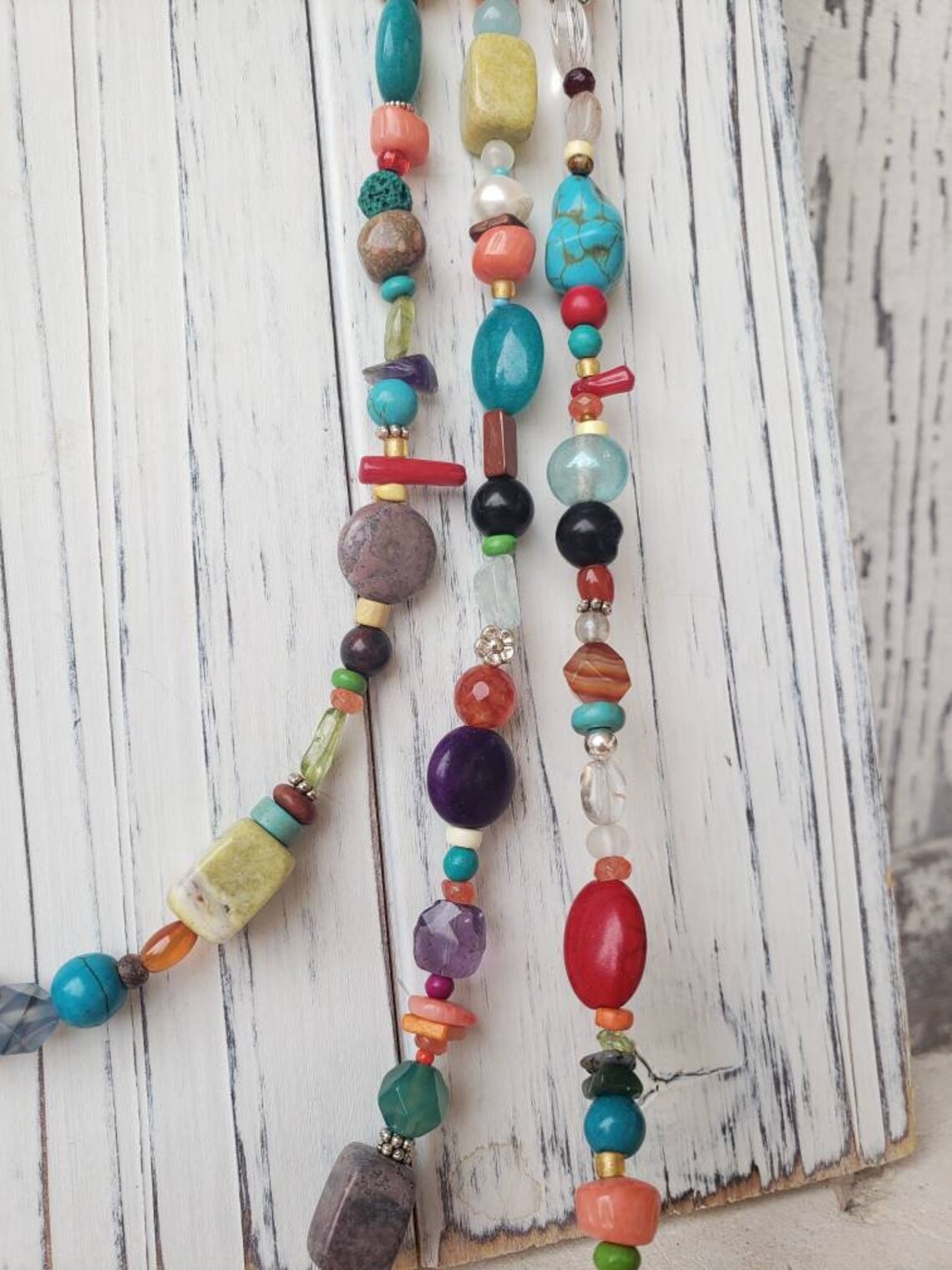 Long Multi Color Necklace. Multi Semi Precious Stone Necklace. - Etsy