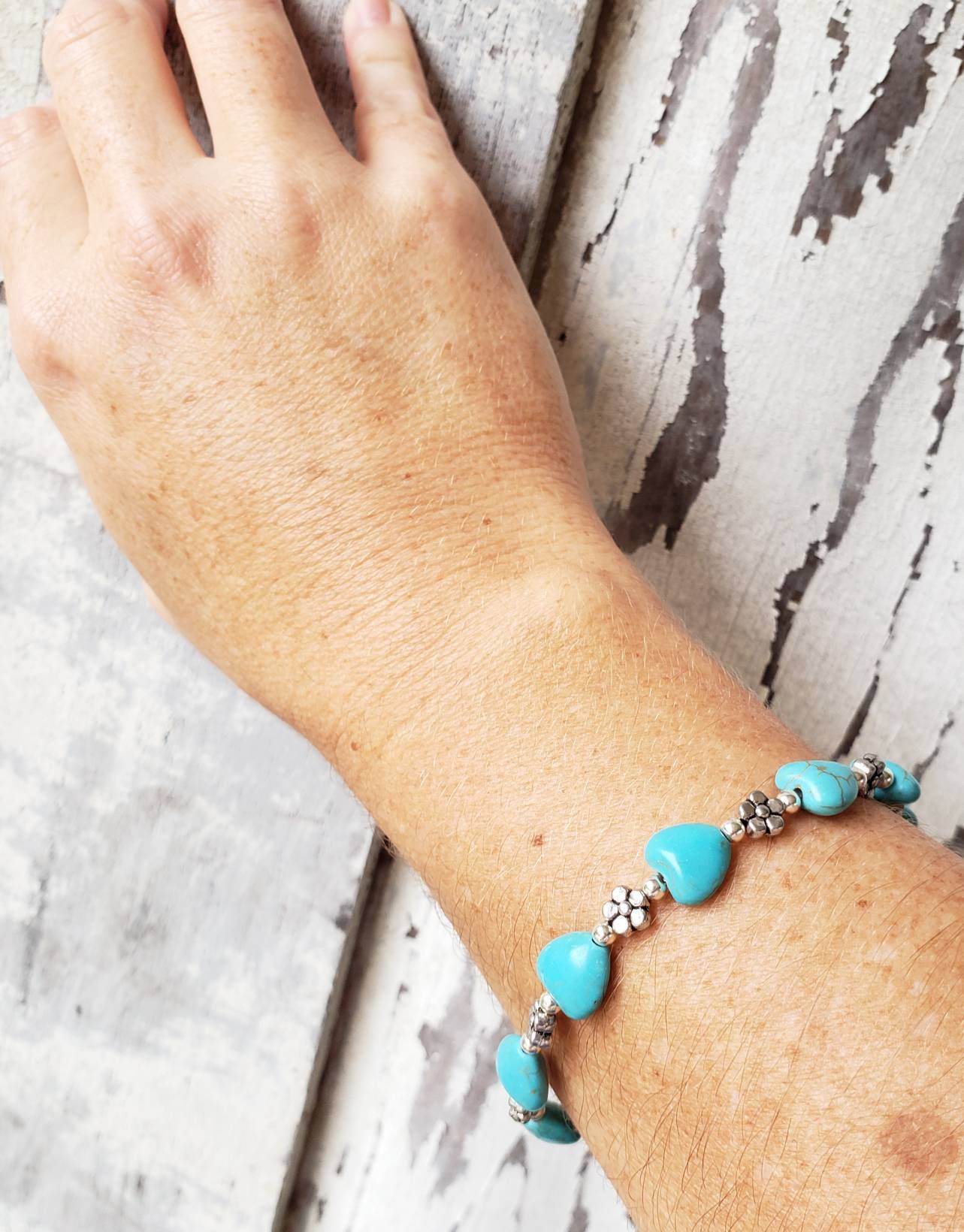 Genuine Turquoise Bracelet. Turquoise Heart Bracelet. - Etsy