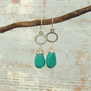 Turquoise Earrings. Green Turquoise Drop Earrings. Sterling Silver Wire ...