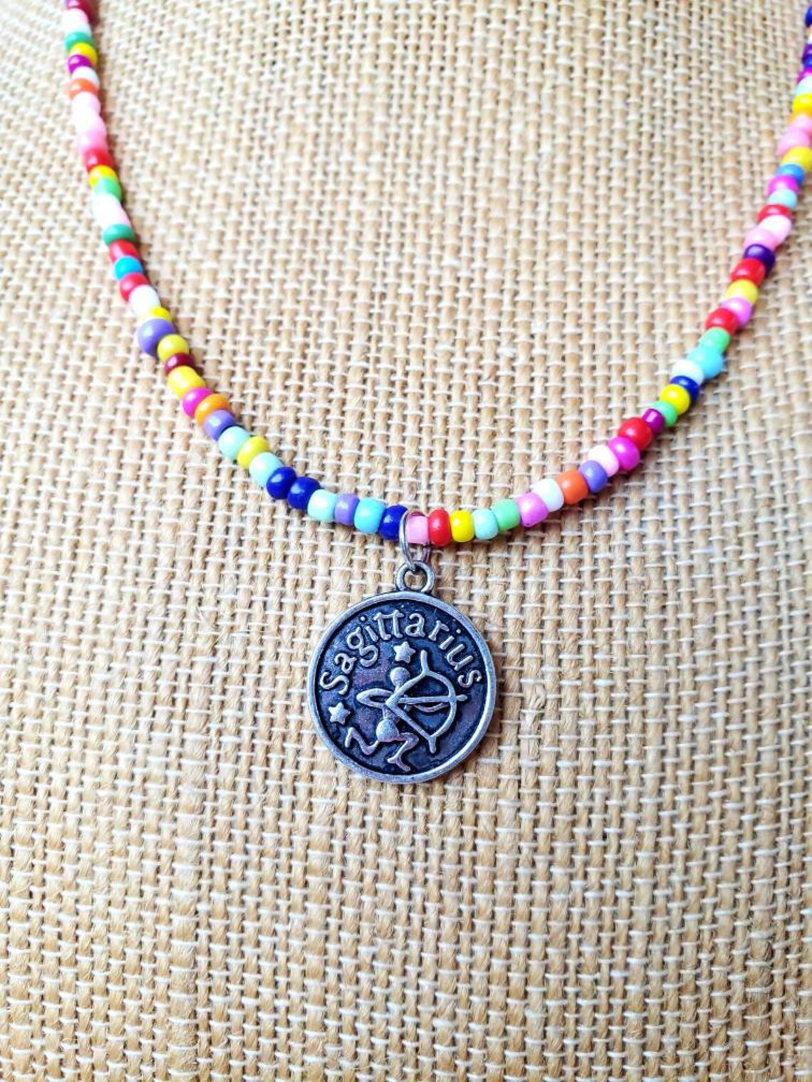 Colorful Beaded Choker With Zodiac Pendant. Multi Color Zodiac Necklace ...