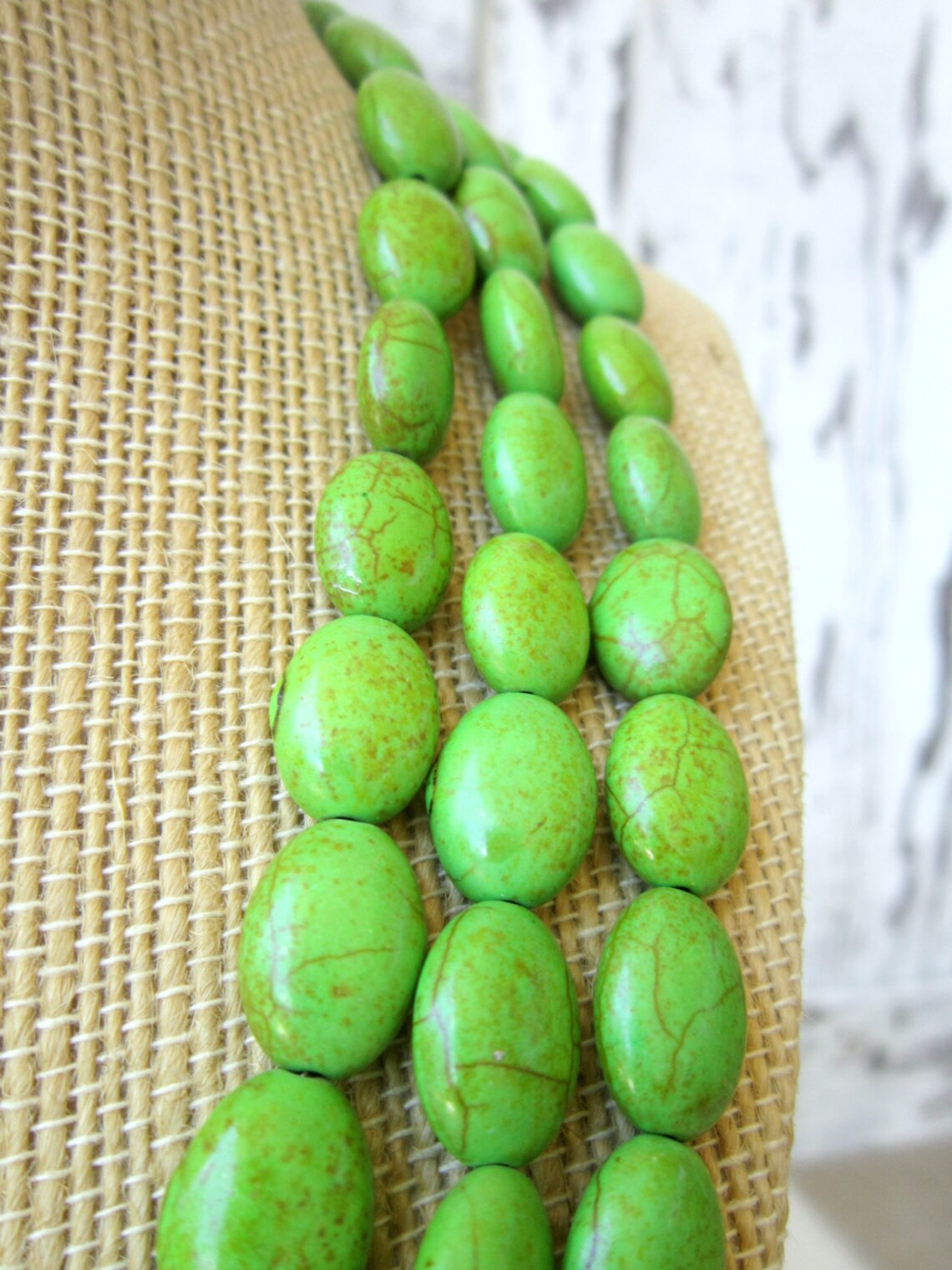 Triple Strand Green Turquoise Necklace. Apple Green Howlite | Etsy