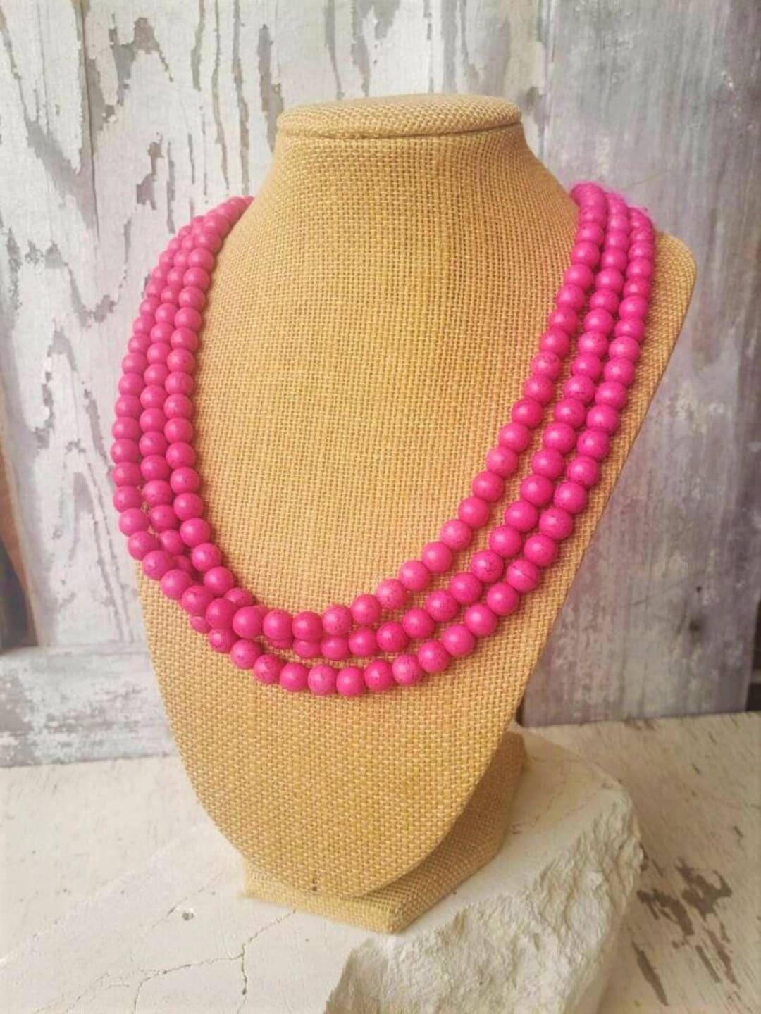 Bright Pink Necklace. Pink Statement. Hot Pink Multi Strand Necklace ...