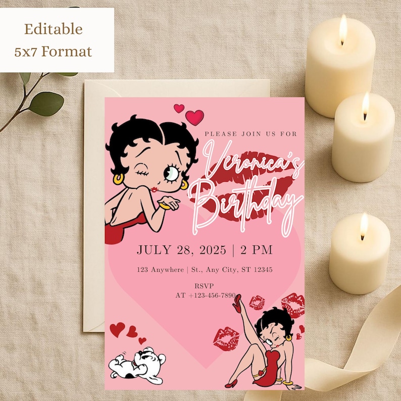 Glam Pink Birthday Invitation | Betty Boop Birthday Invite | Pink & Red ...