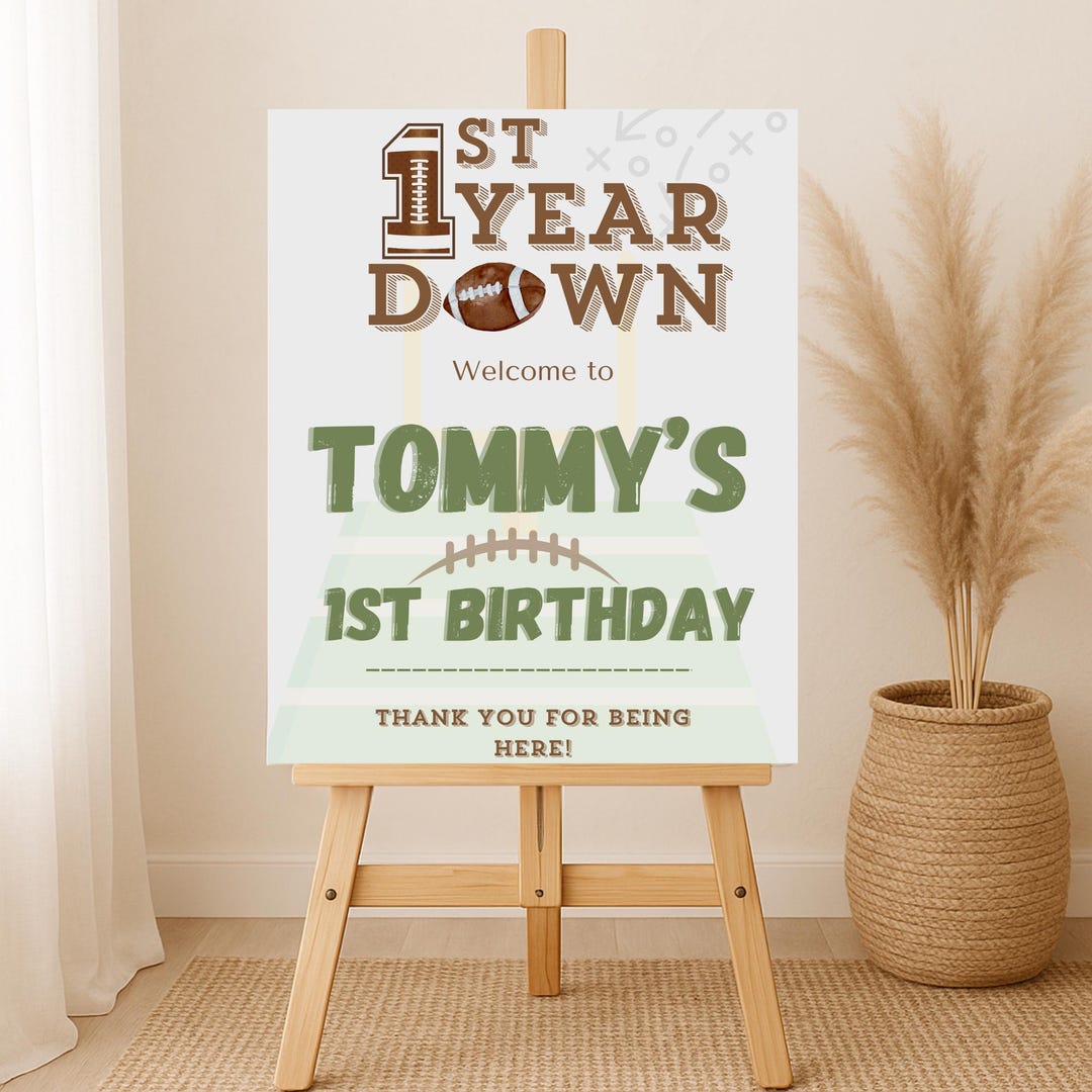 First Year Down Welcome Sign, Football First Birthday Welcome Sign ...