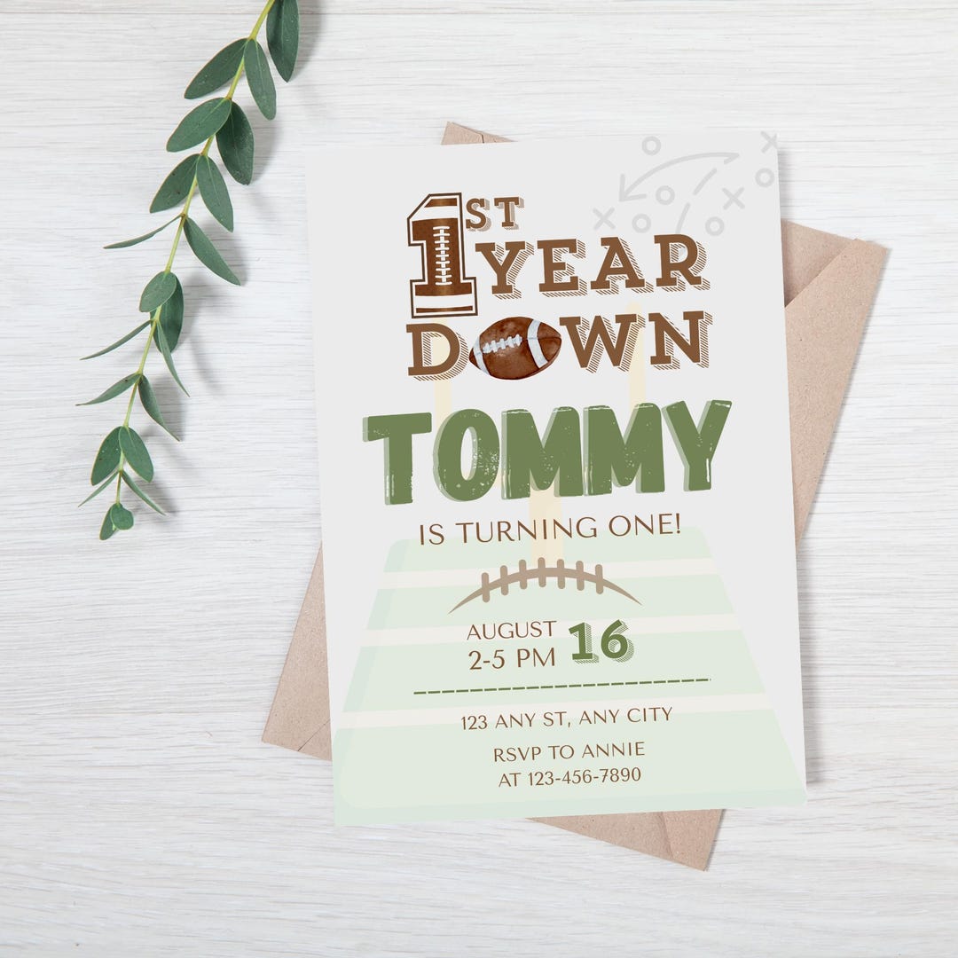 First Year Down Birthday Invitation, Football First Birthday Invite ...