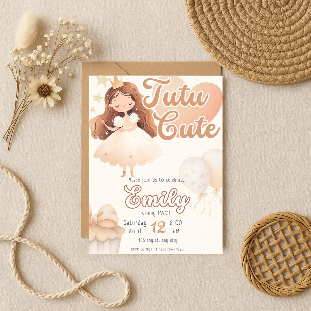 Tutu Cute Second Birthday Invitation, Girl 2nd Birthday Invite, Fairy ...