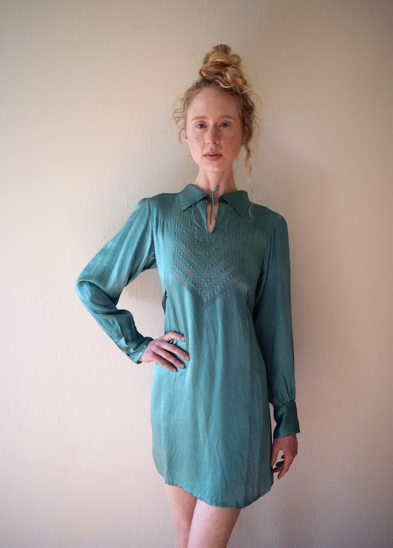 Vintage 1920s green silk satin tunic . size xs to sma… - Gem
