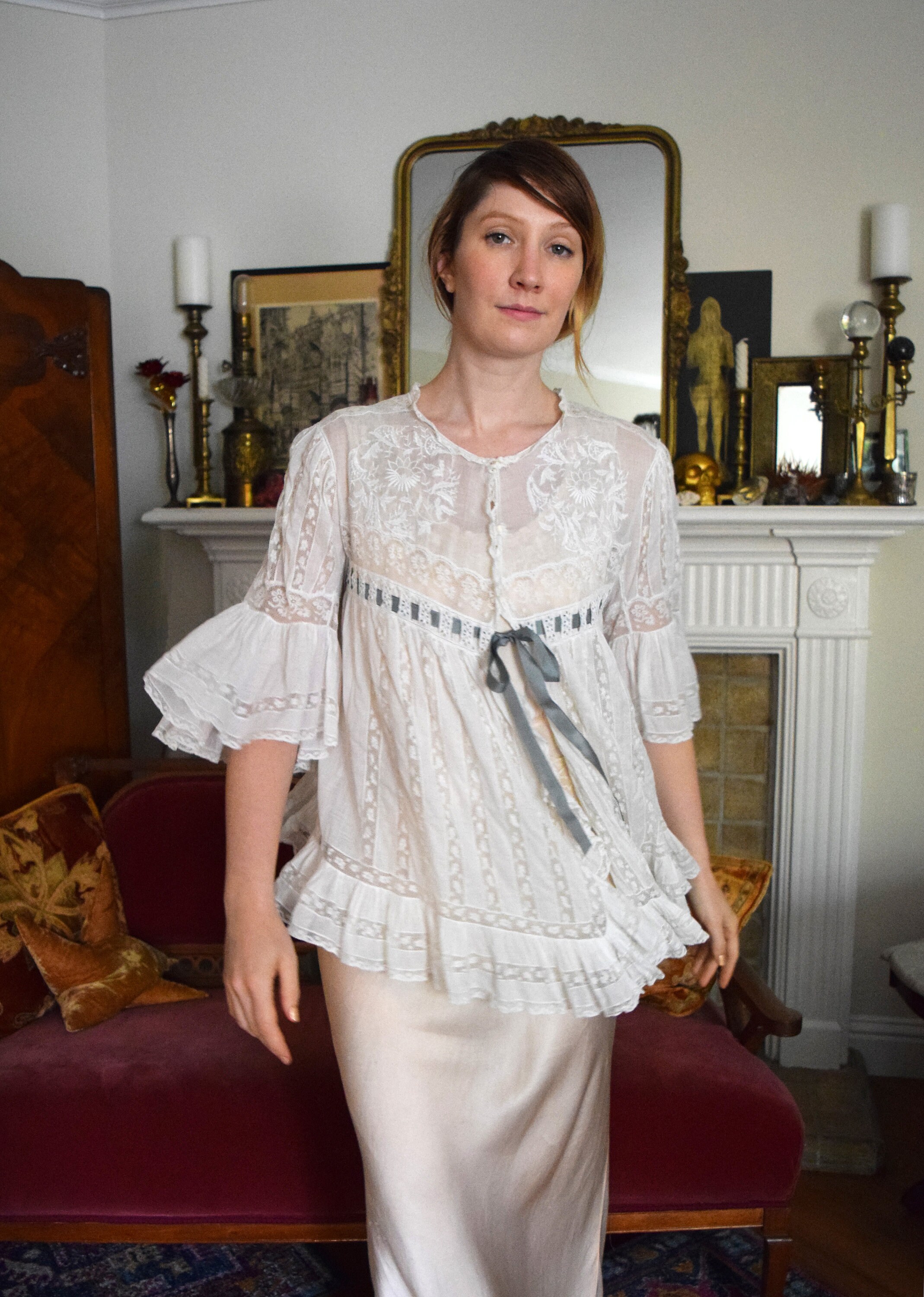 Edwardian Bed Jacket . Antique Insertion Lace Combing Jacket . Size Xs ...