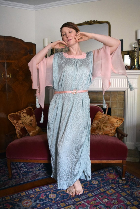 1910s 1920s dressing gown . silk boudoir peignoir rob… - Gem