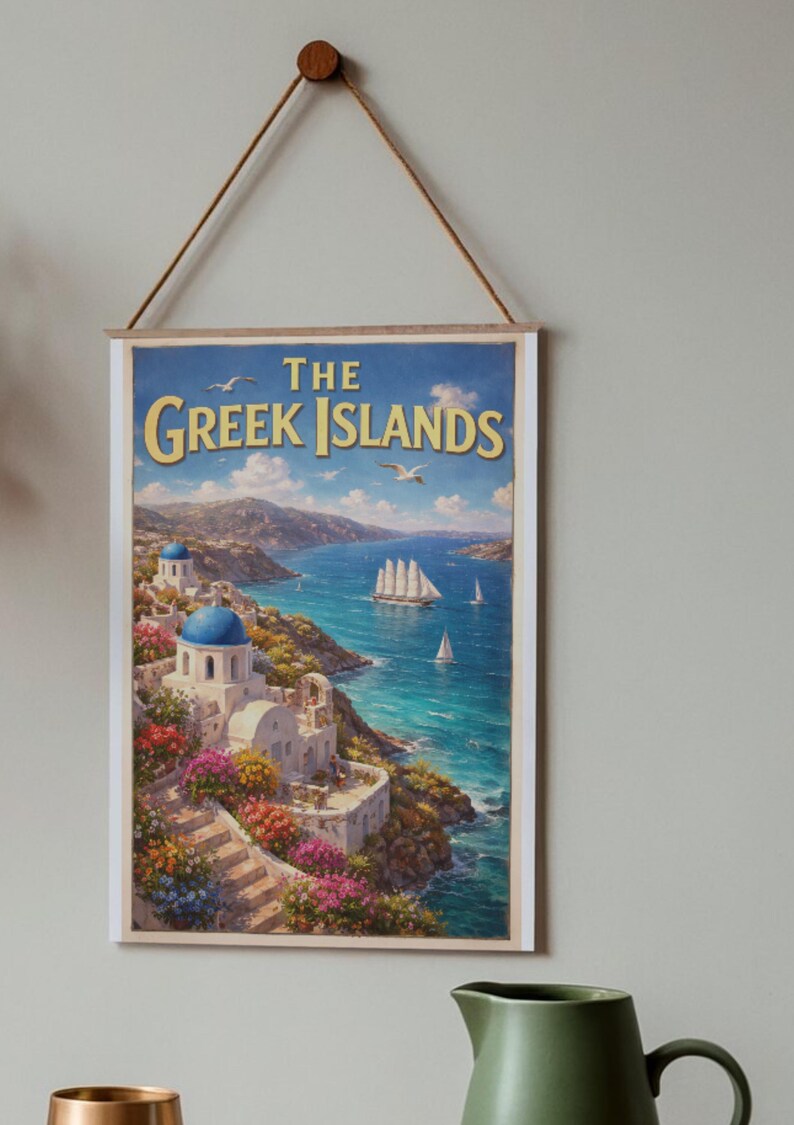 Greek Islands Painted Style Poster | Mediterranean Wall Art | Santorini ...