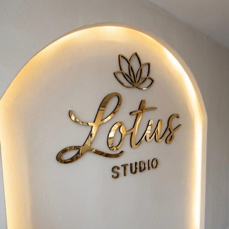 Custom 3D Acrylic Business Logo Sign, Laser Cut Gold Office Wall Decor ...