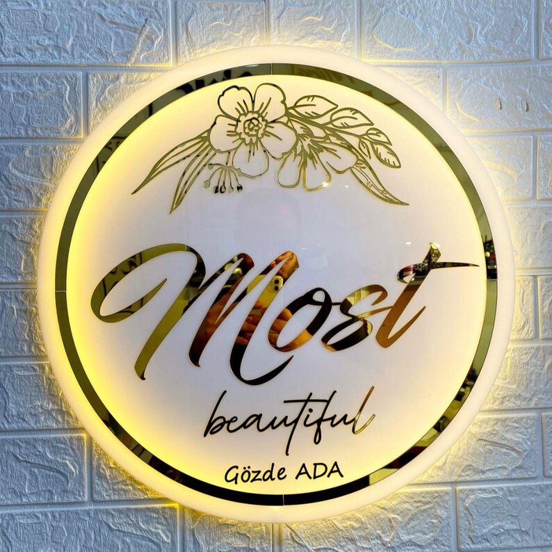 Custom Floral Beauty Salon Sign, Gold Acrylic Logo, LED Backlit ...