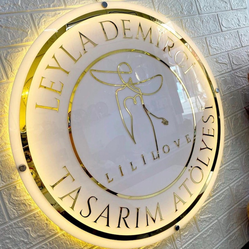 Custom Gold 3D Logo Sign, Backlit Atelier Branding, Illuminated Studio ...