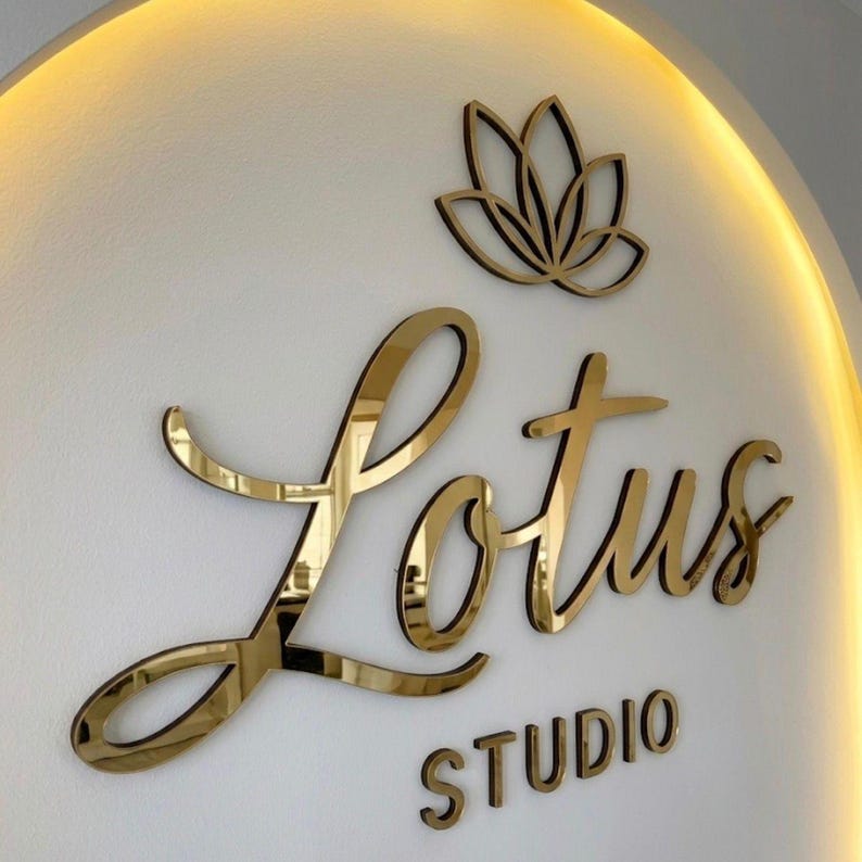 Custom 3D Acrylic Business Logo Sign, Laser Cut Gold Office Wall Decor ...