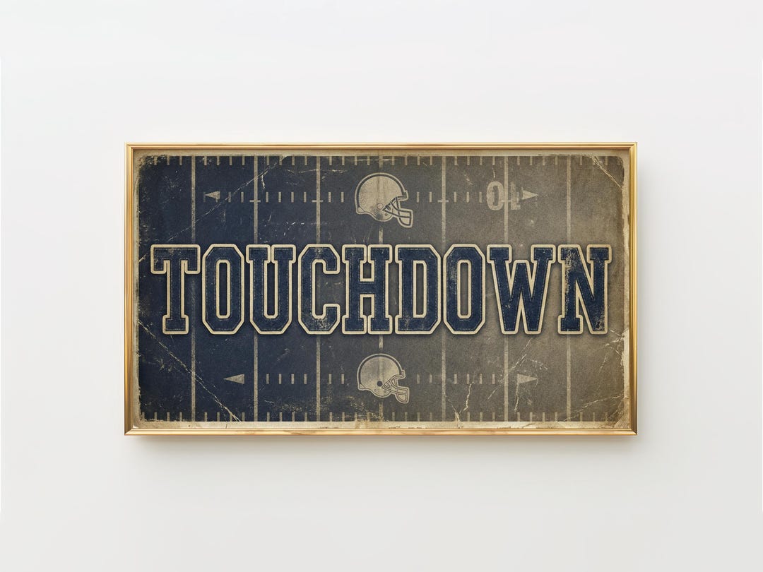 Football Frame TV Art, Vintage Touchdown Typography Decor, Rustic Game ...