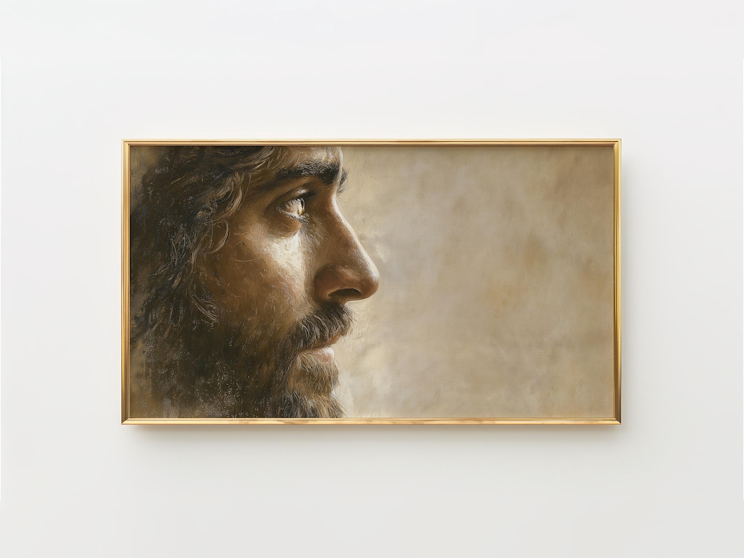 Realistic Jesus Portrait Frame TV Art, Neutral Warm Wall Decor ...