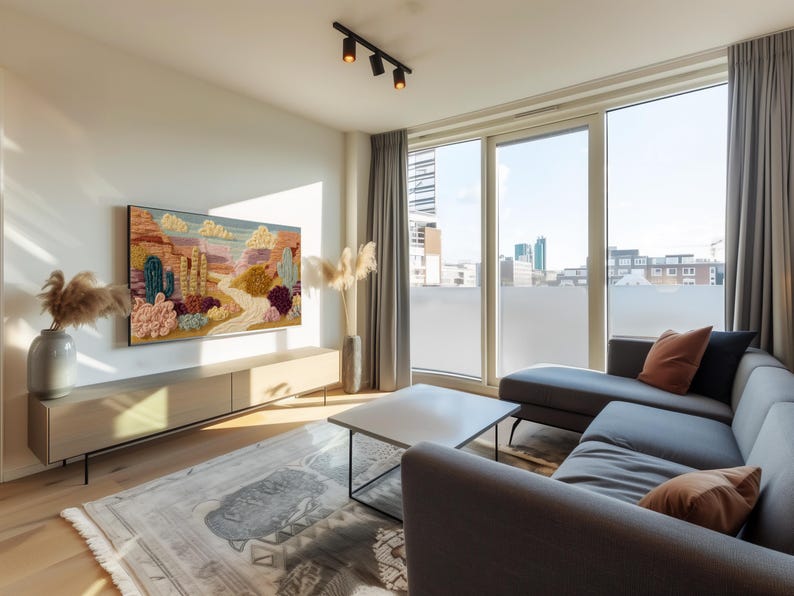 Rustic Boho Landscape Frame TV Art, Desert Sunset Cactus Decor, Warm ...