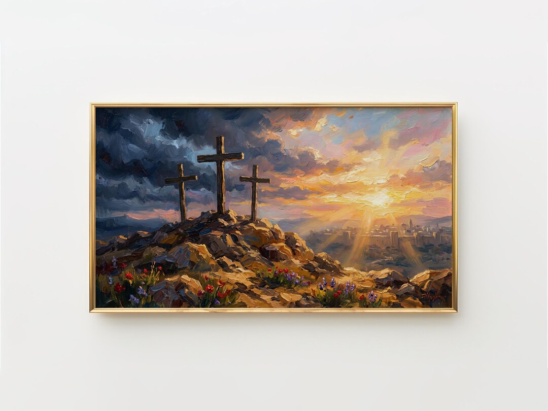 Easter Frame TV Art, Golgotha Crosses Christian Art for TV, Sunrise ...