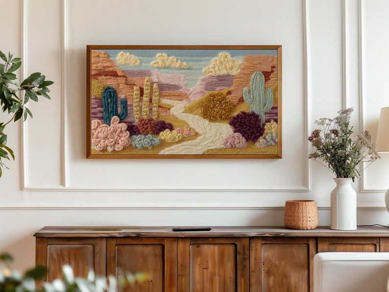 Rustic Boho Landscape Frame TV Art, Desert Sunset Cactus Decor, Warm ...
