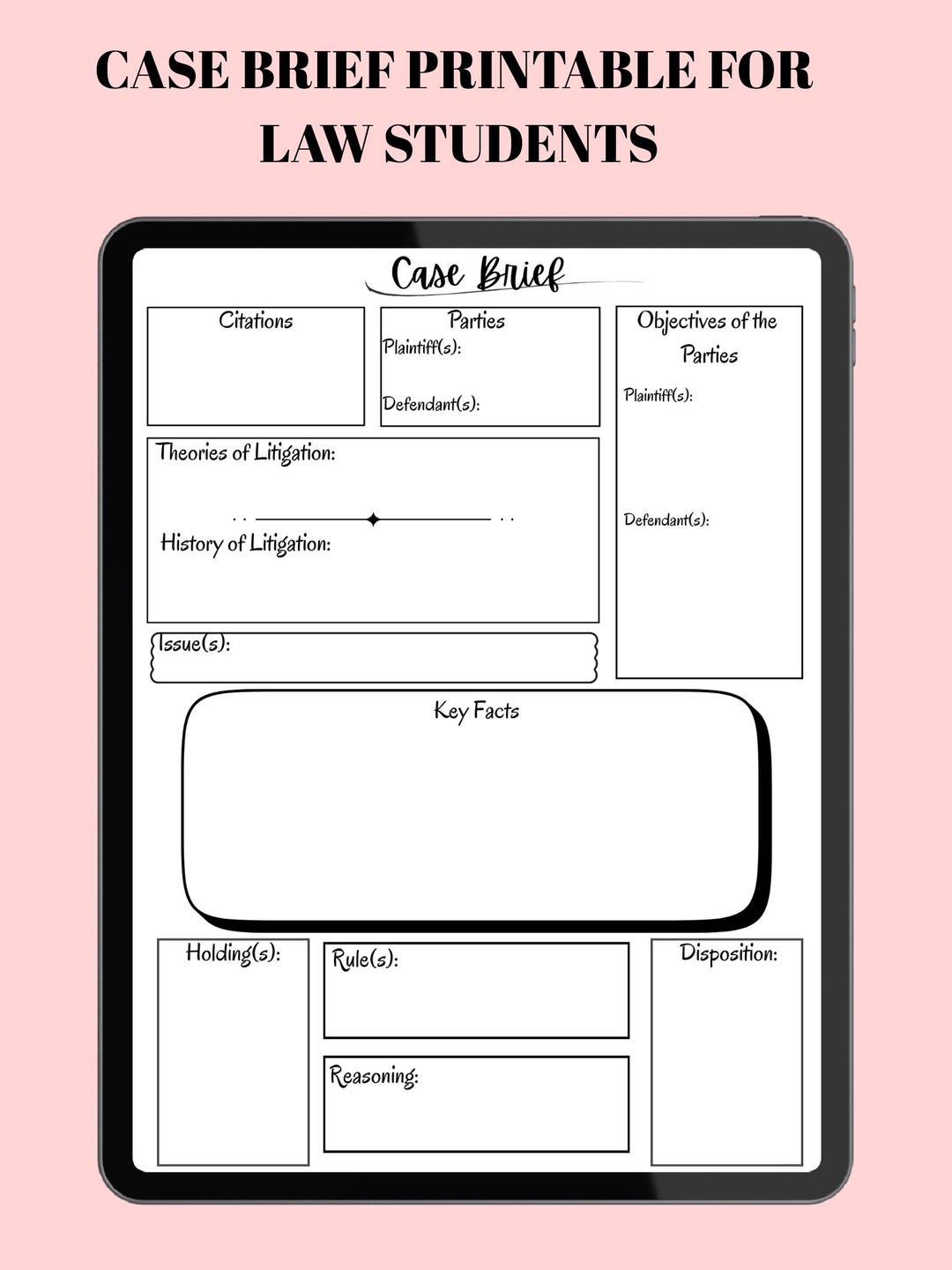 Law School | Case Brief Template | Instant Download | 1L Study Tool for ...