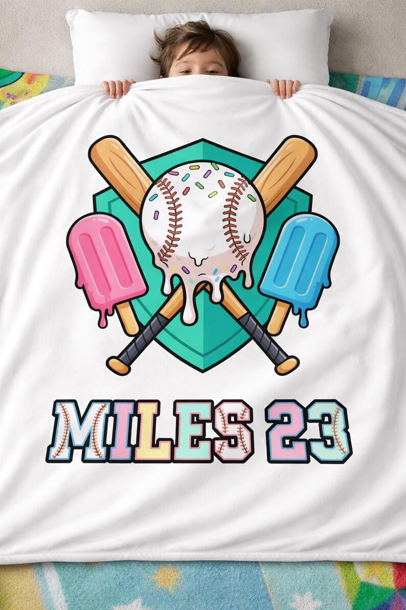 Personalized Ice Cream Drip Baseball Blanket, Baseball Ice Cream Drip ...