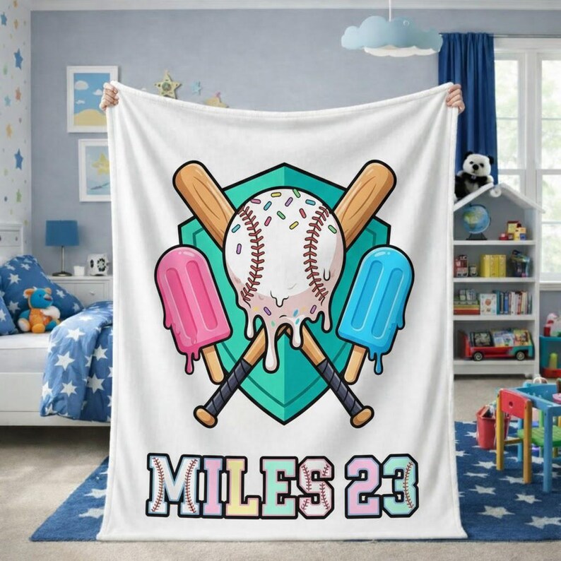 Personalized Ice Cream Drip Baseball Blanket, Baseball Ice Cream Drip ...