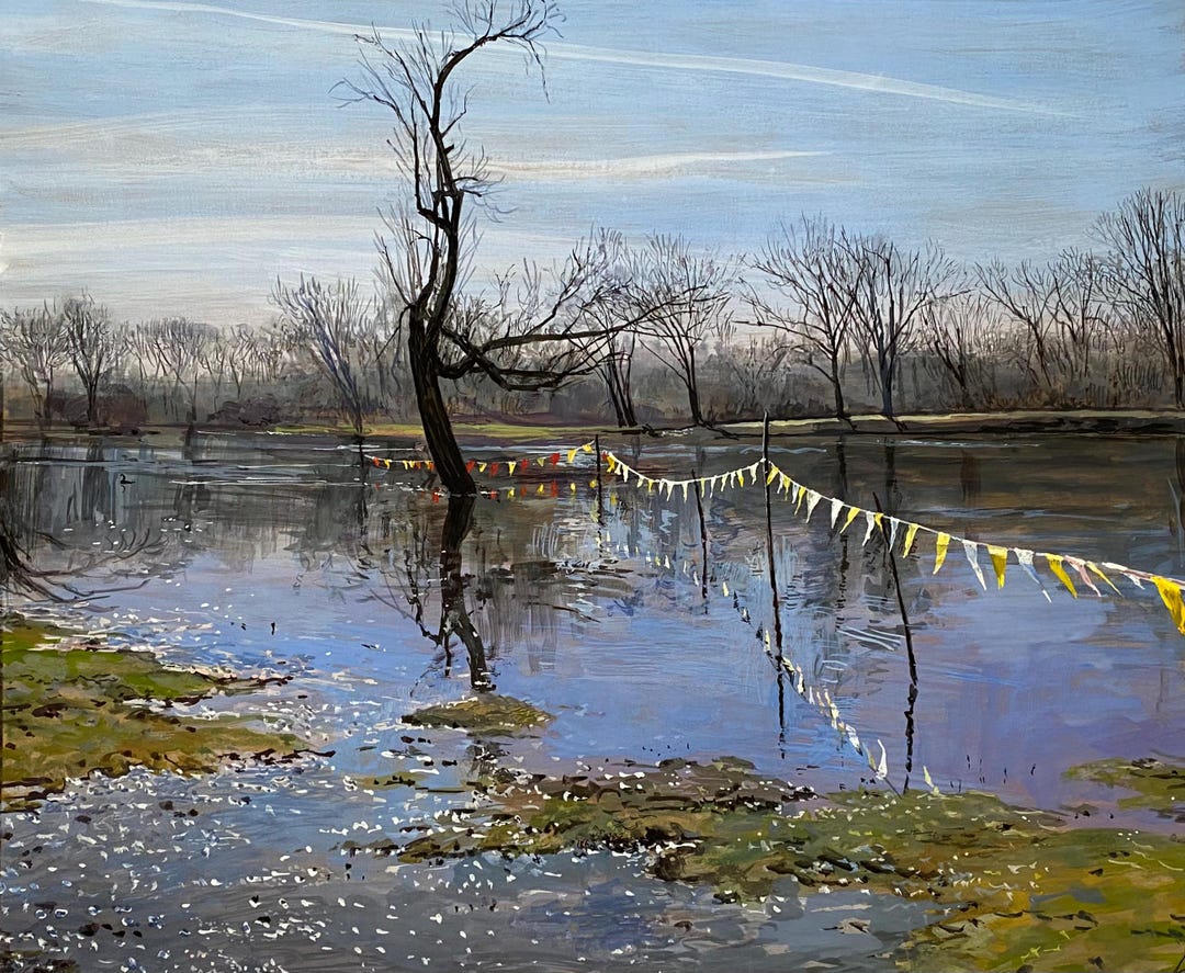 Original Painting, High Waters, Fox River Dam, One of a Kind Gouache ...