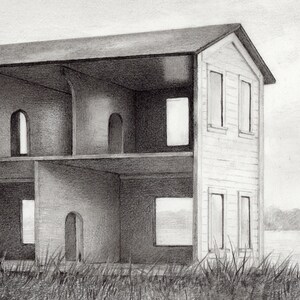 Lake House Original Graphite Drawing on Paper of Dollhouse on - Etsy