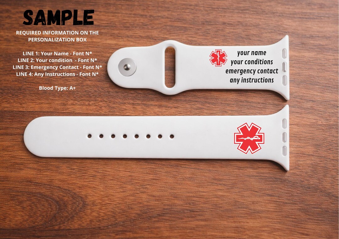Personalized Medical Alert Apple Watch Band, Engraved Silicone ...