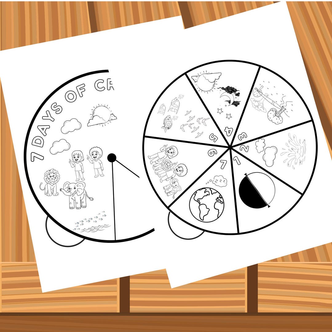 7 Days of Creation Coloring Wheel | Sunday School Bible Craft - Etsy