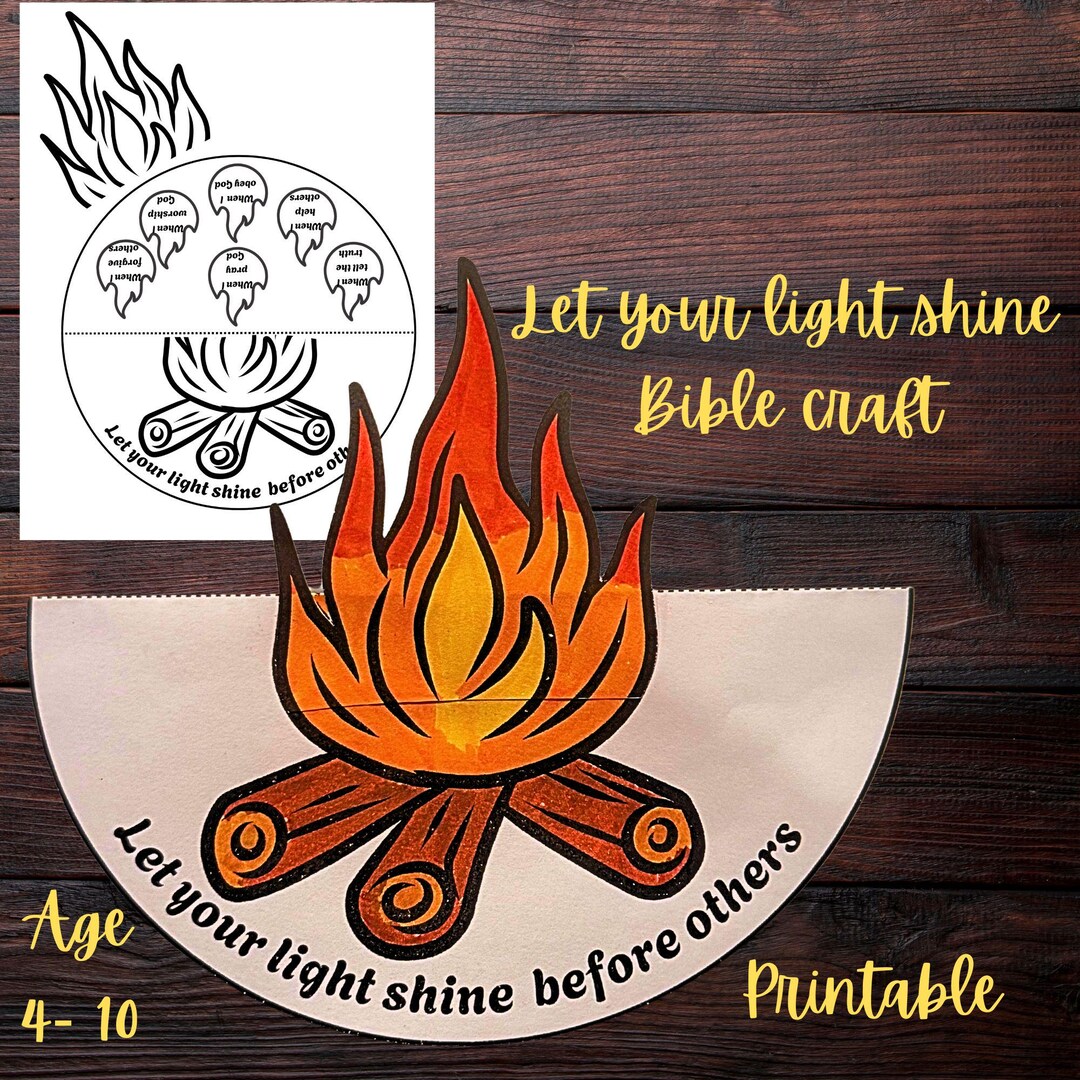 Let Your Light Shine Bible Craft for Kids, Matthew 5:16 Campfire Craft ...