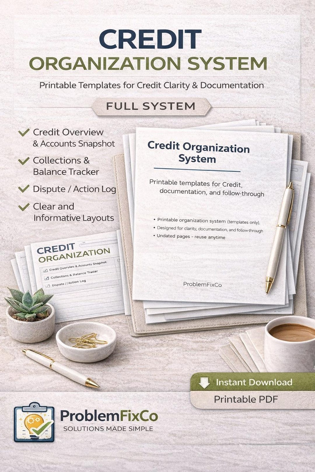 Credit Organization System | Printable Credit Cleanup Sheets & Tracker ...