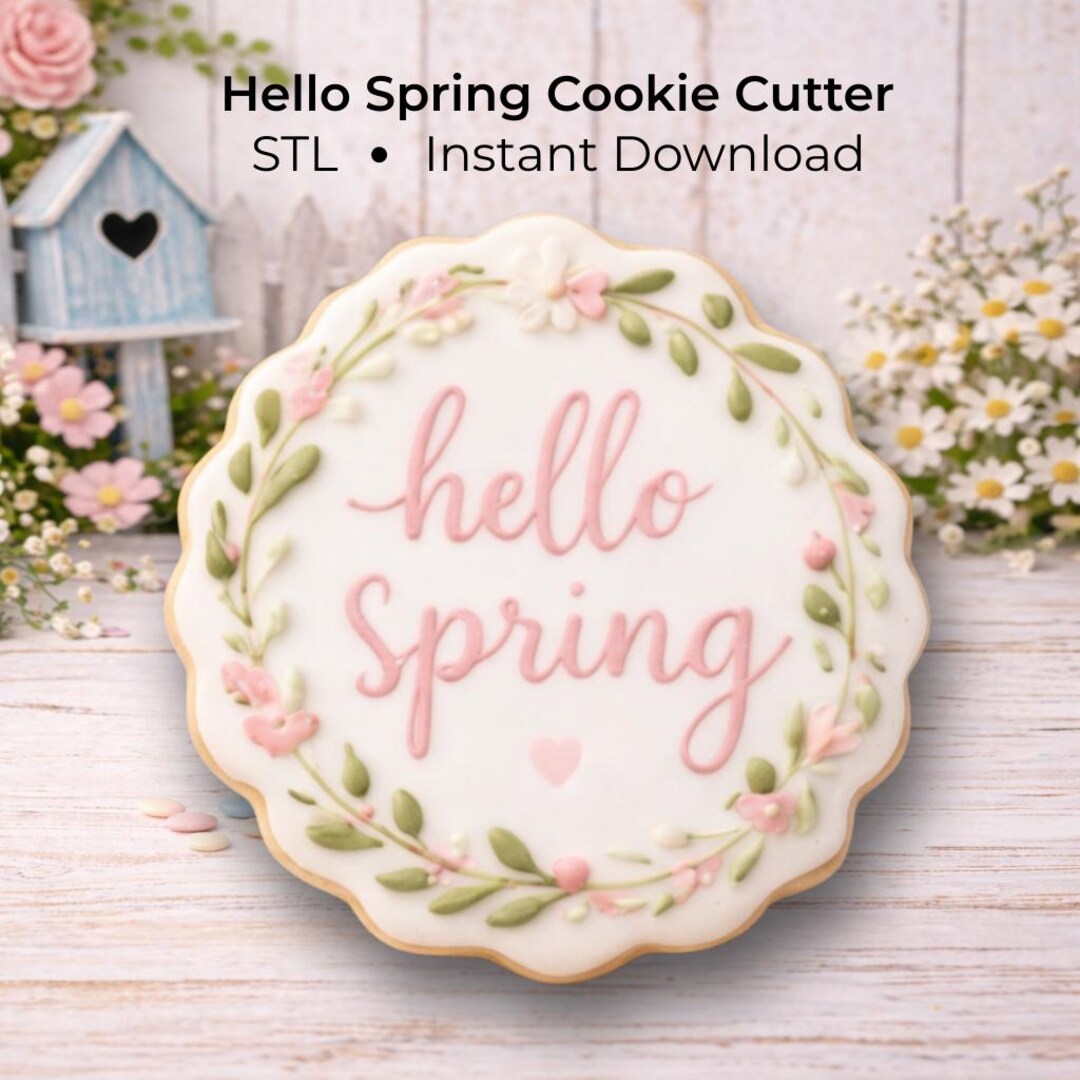 STL Hello Spring Scalloped Circle Cookie Cutter | Floral Party 3D ...