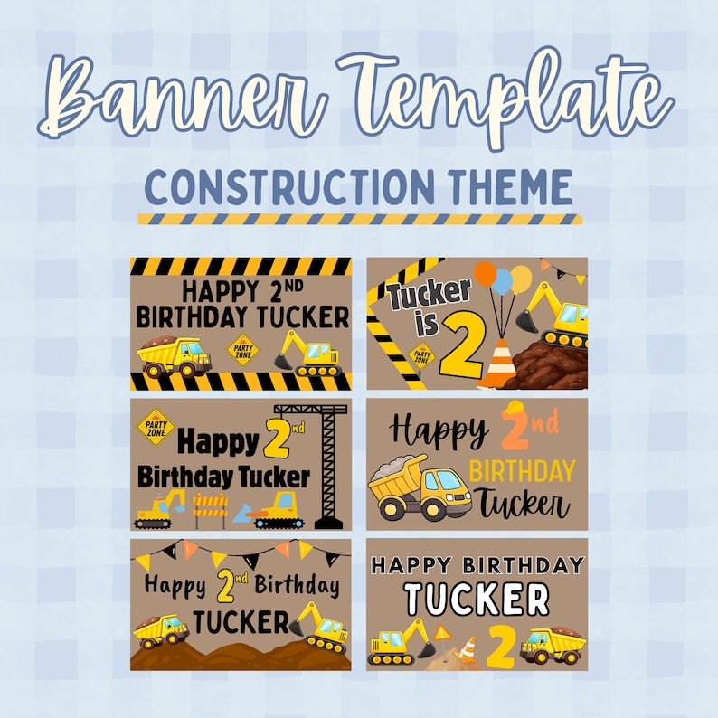 Construction Birthday Banner Template | Dump Truck, Excavator Theme ...
