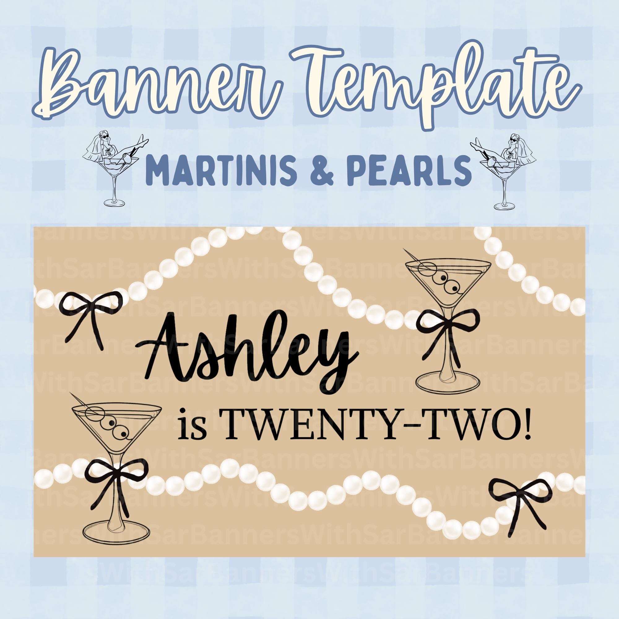 Martinis and Pearls Birthday Banner Template | Editable Canva ...