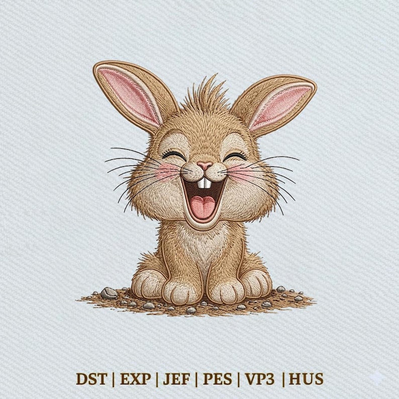 Happy Bunny Rabbit Woodland Animal Embroidery Design, Instant Download ...