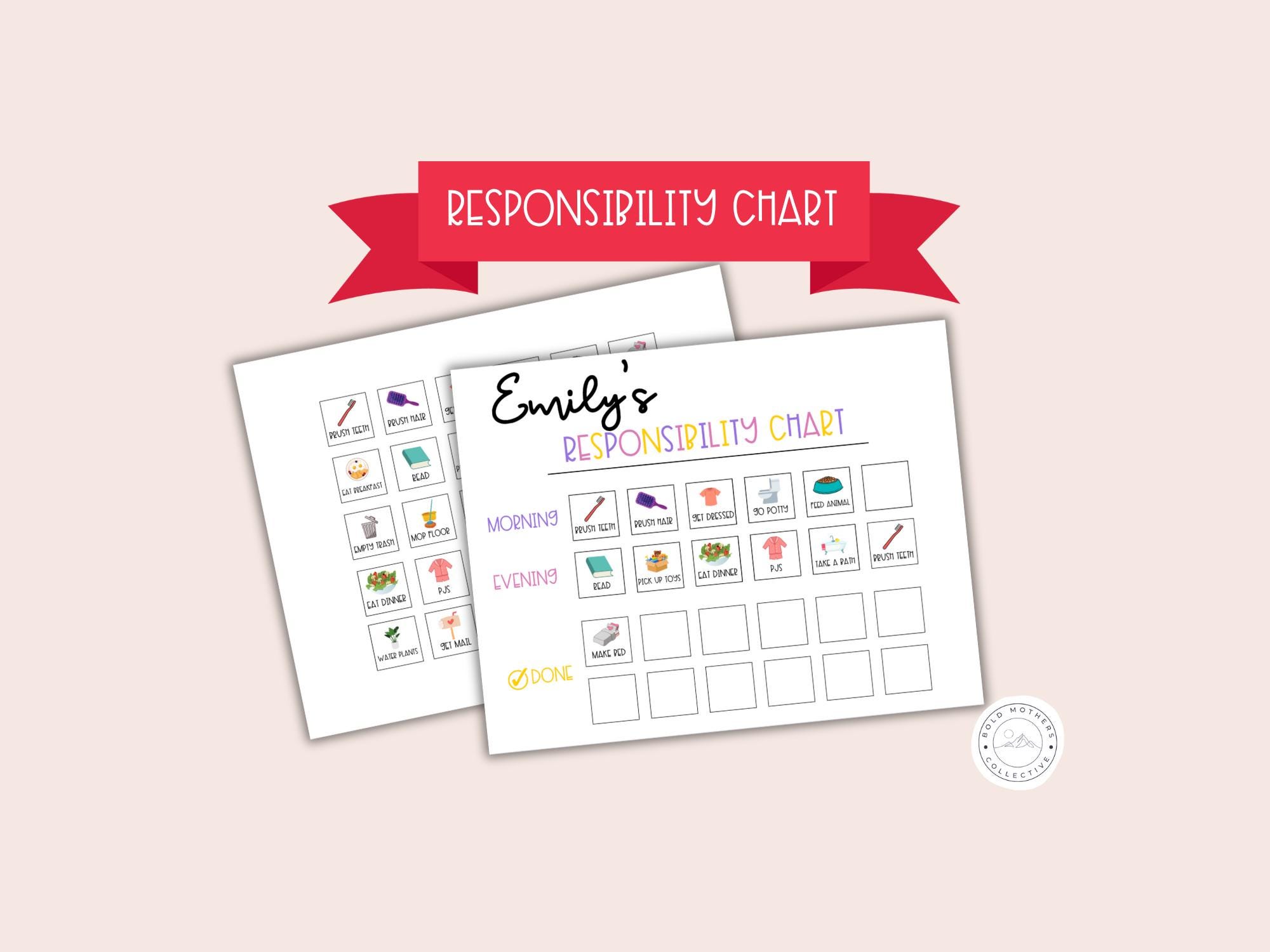 Printable Responsibility Chart for Kids- Chore Chart to Build Routines ...