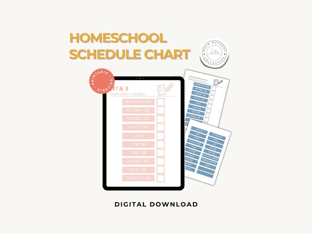 Homeschool Schedule Chart Printable | Daily Routine Planner for Kids ...