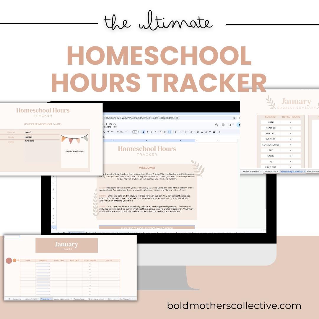 Homeschool Hours Tracker | Monthly & Yearly Log | Editable Google ...