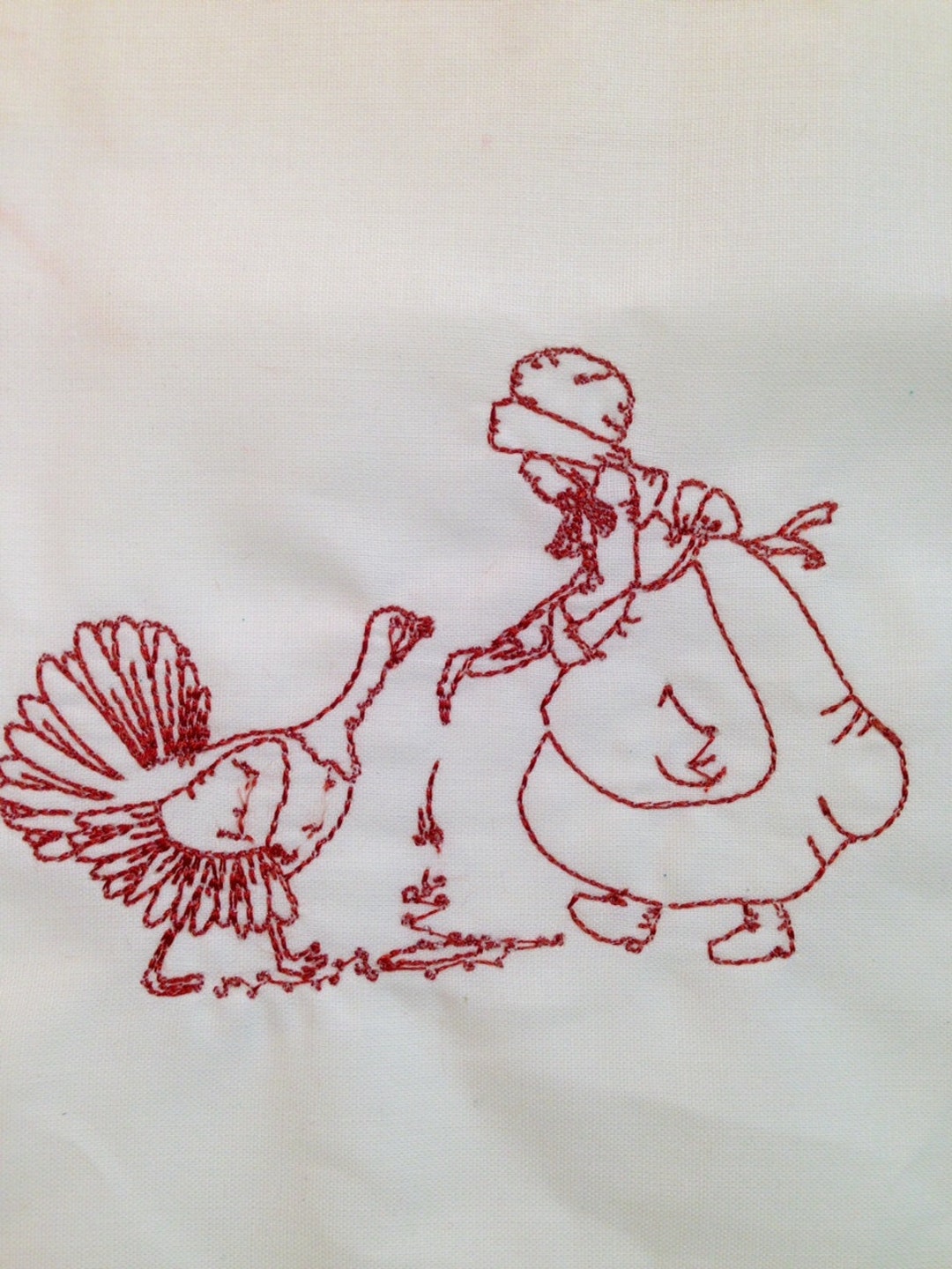10 Redwork Machine Embroidery Squares - Thanksgiving Sun Bonnet Girls ...