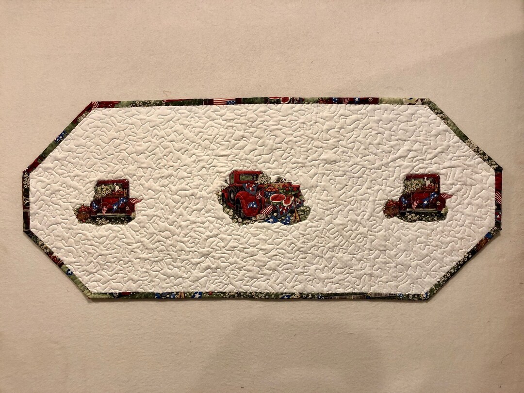 One of a Kind Patriotic Red Truck Table Runner - Machine Appliqued ...