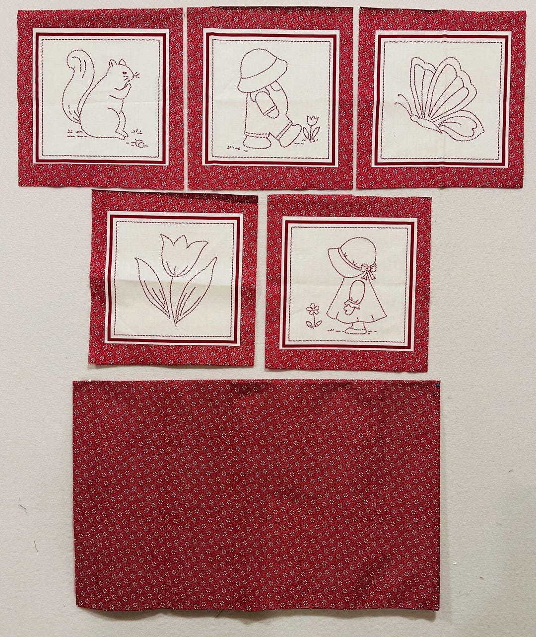 Sunbonnet Sue, Overhaul Sam Redwork Quilt Squares - Faye Liverman ...