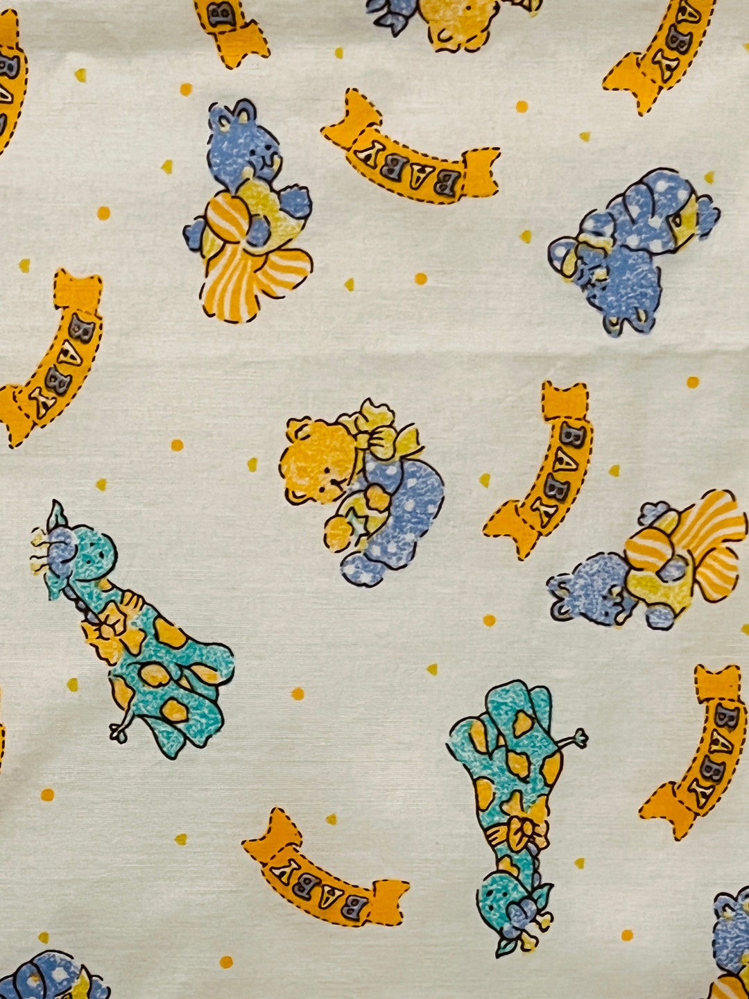 Vintage Baby Fabric – Teddy Bears & Giraffes, Out of Print - Etsy