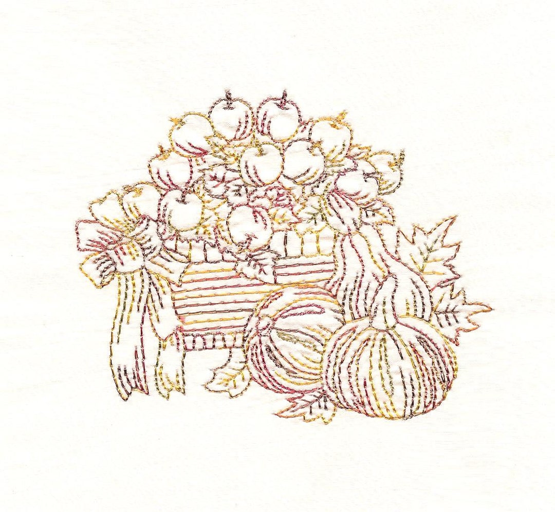 4 Redwork Machine Embroidery Blocks - Fall - Autumn - Variegated Thread ...