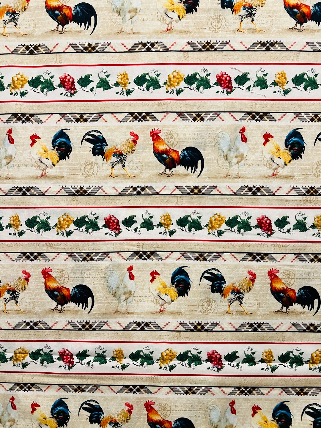 Something to Crow About - Barnyard Rooster Panel - Multi - Stripe ...