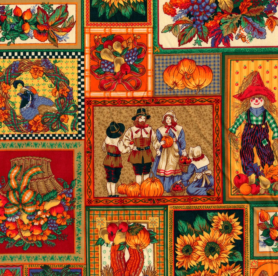 Vintage Reproduction Harvest Patchwork - Pilgrims - Horn of Plenty ...