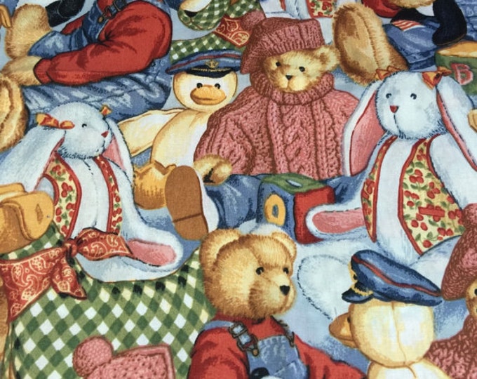 Daisy Kingdom Blue Jean Teddy Bear Fabric - 1-3/8 Yards - Vintage ...