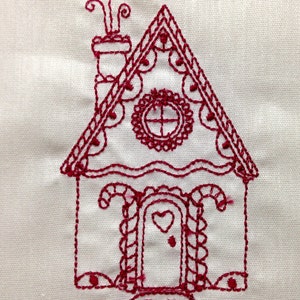 8 Redwork Machine Embroidery Squares Gingerbread Burgundy Finished Next ...