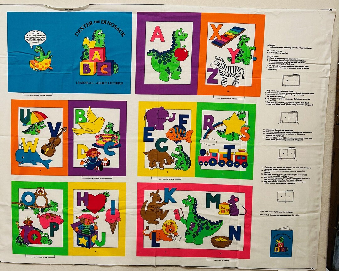 Dexter the Dinosaur Soft Book Panel - 36" X 45" - VIP - Cranston Print ...